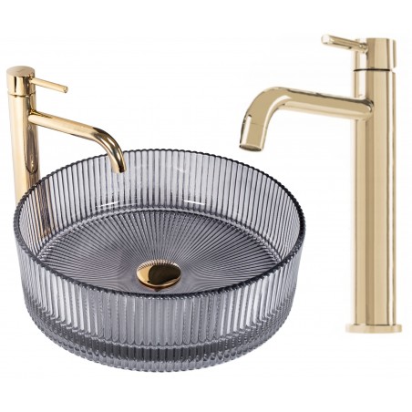 Umywalka Nablatowa Szklana Rea Ingrid Grey + Bateria Nexos Gold - Sklep ...
